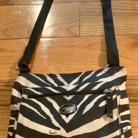 Bags | Coach Zebra Print Nylon File Crossbody Shoulder Bag Cream And ...